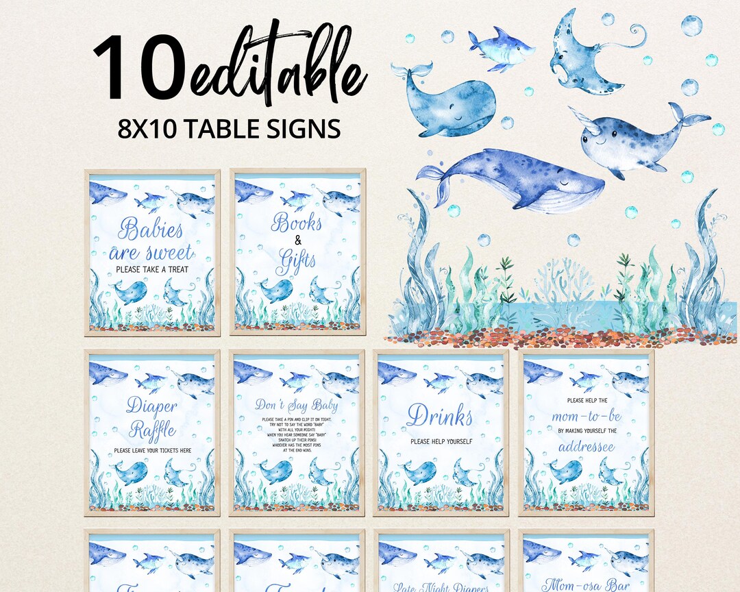 Editable Under the Sea Baby Shower Table Sign, Ocean Shower Babies Are ...