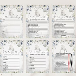 Editable Winter Polar Bear Baby Shower Game Bundle, Greenery Winter ...