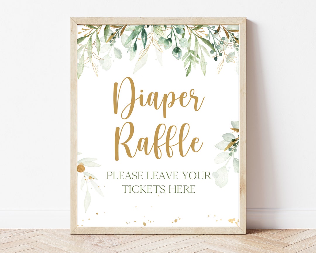 Diaper Raffle Sign It's a Boy Greenery Baby Shower, Boy Greenery Baby ...