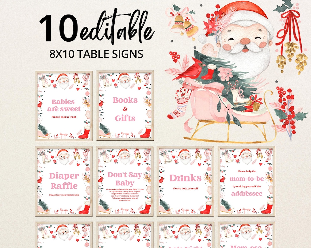 Editable Santa Baby Baby Shower Table Sign, Girl Christmas Babies Are ...