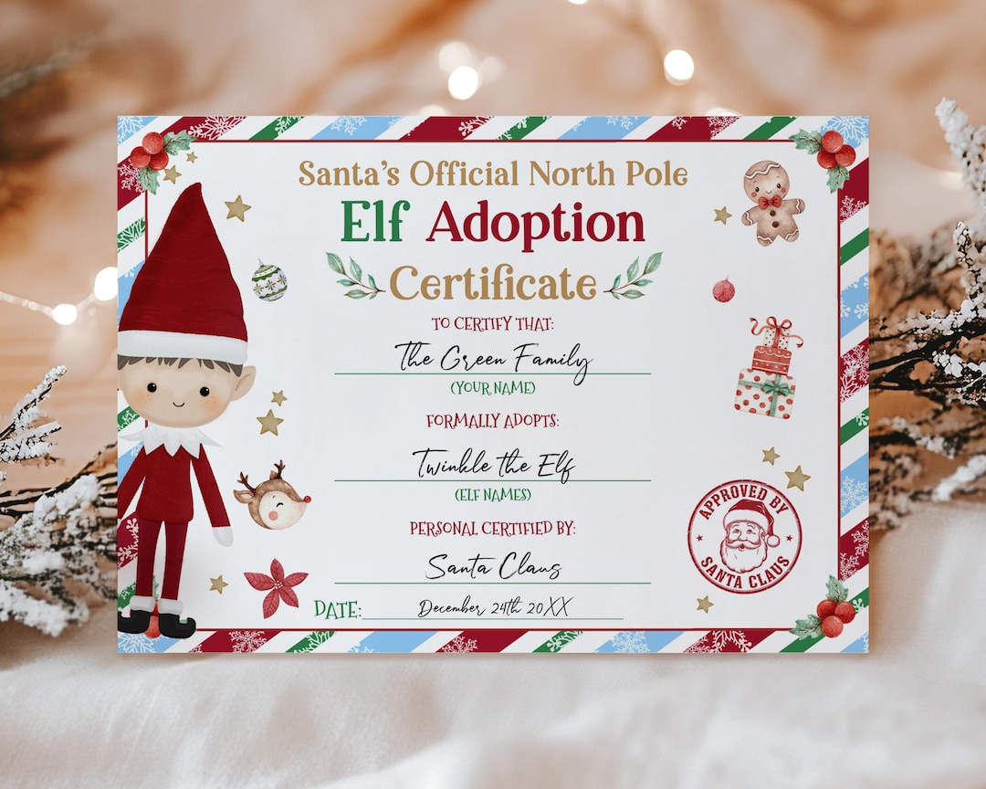 Editable Boy Dark Elf Adoption Certificate, Printable Adopt an Elf, Boy ...
