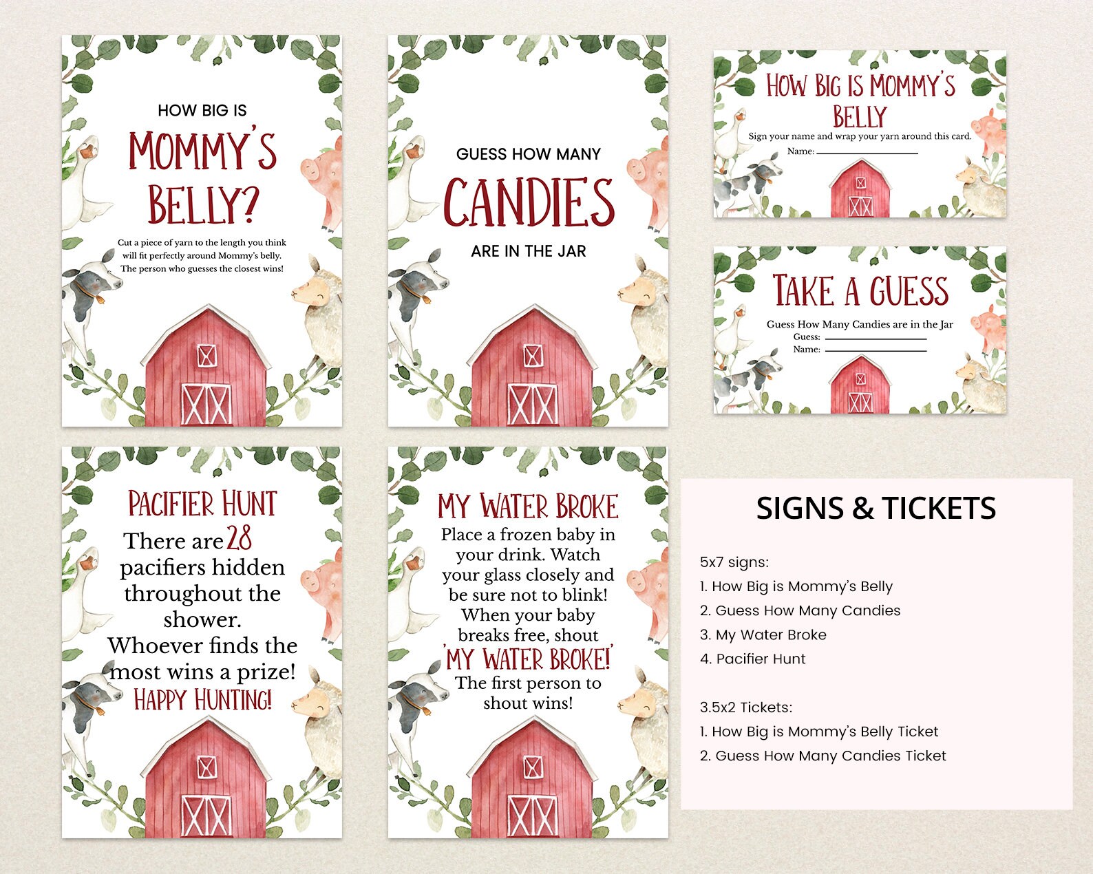 Editable Farm Baby Shower Game Bundle Greenery Farm Baby - Etsy Australia