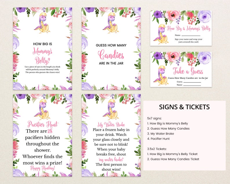 Editable Girl Dinosaur Baby Shower Game Bundle Purple Pink - Etsy