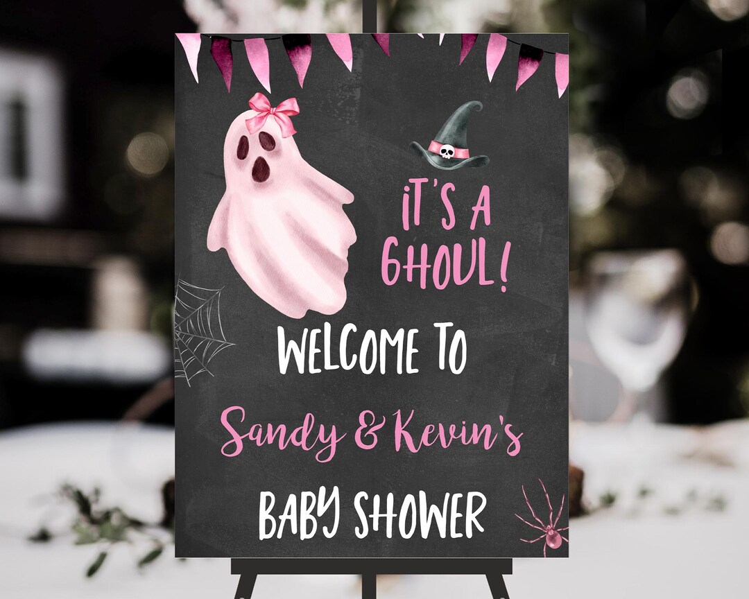 Editable Oh Sheet It's a Ghoul Baby Shower Welcome Sign, Pink Halloween ...
