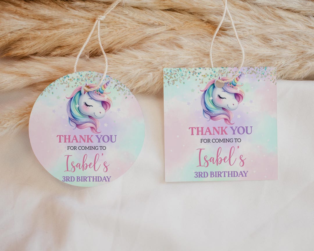Editable Unicorn Birthday Favor Tag, Magical Glitter Unicorn Birthday ...