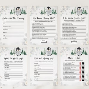 Editable Silver Penguin Baby Shower Game Bundle, Gender Neutral Penguin ...