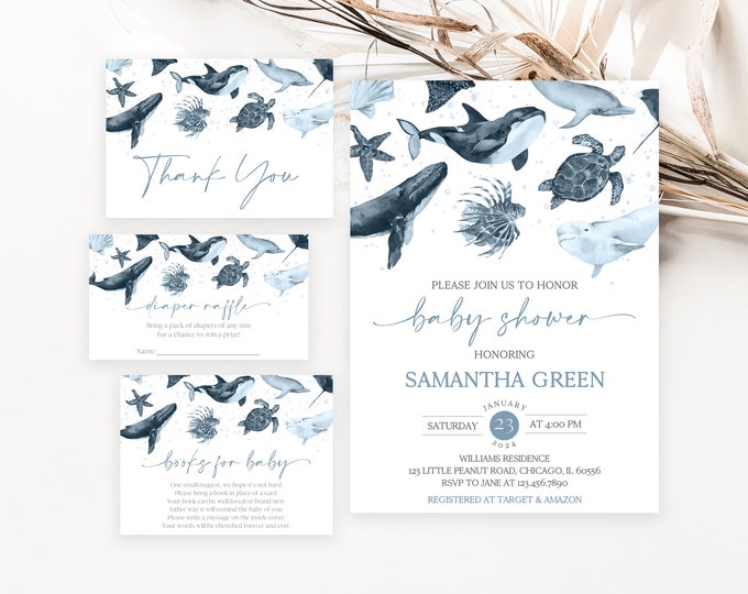 Under the Sea Birthday Party Invitation, Editable Canva Template, Beach ...