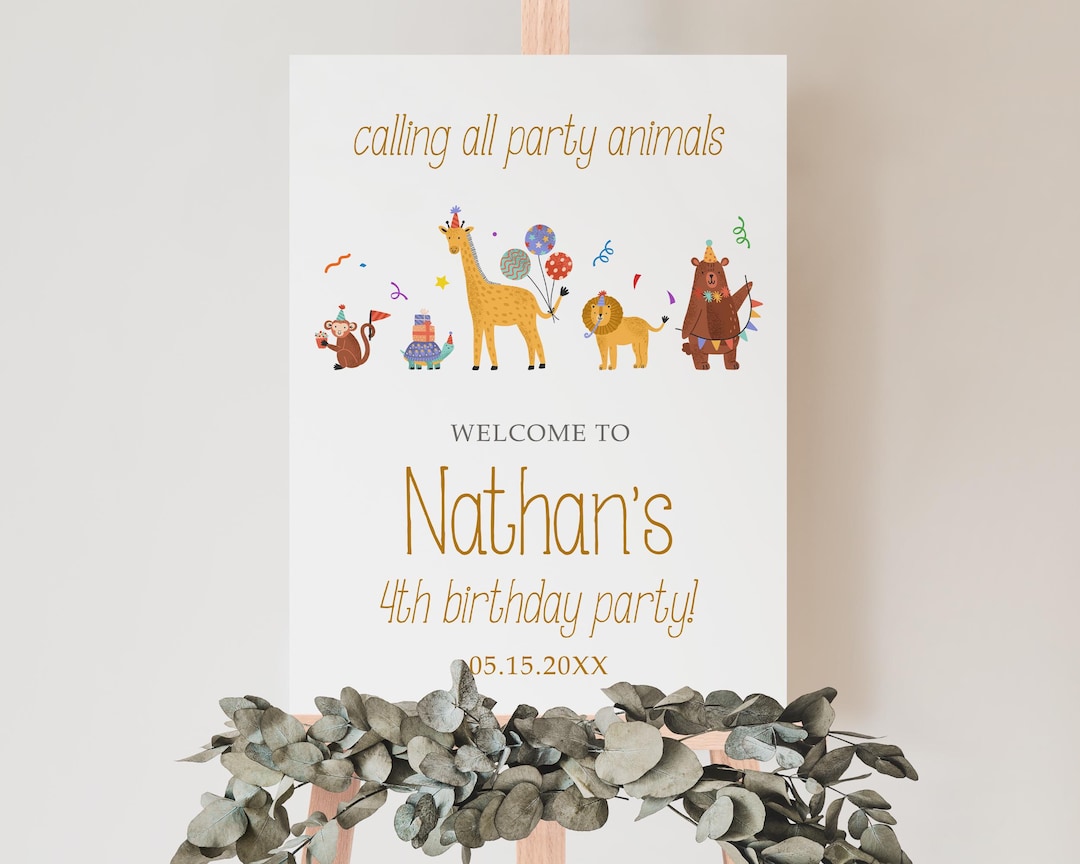 Editable Calling All Party Animal Birthday Welcome Sign, Minimalist ...