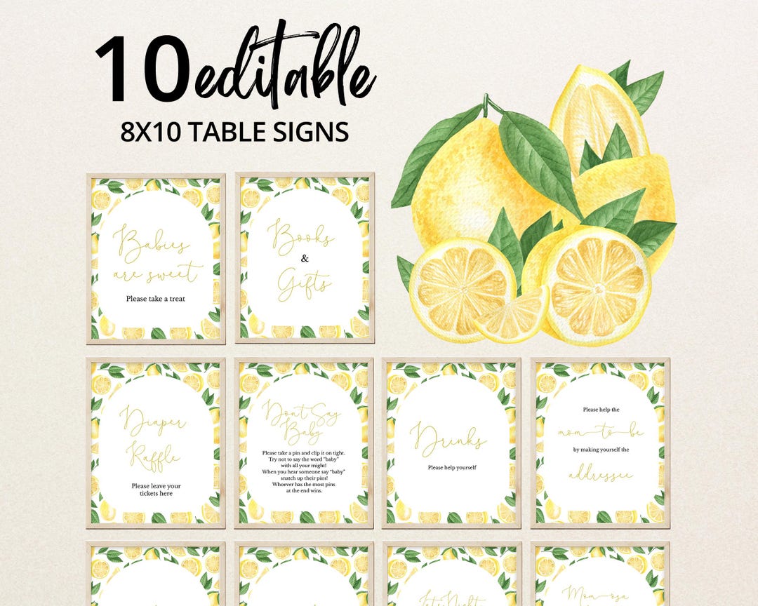 Editable Gender Neutral Lemon Baby Shower Table Sign, Lemon Babies Are ...