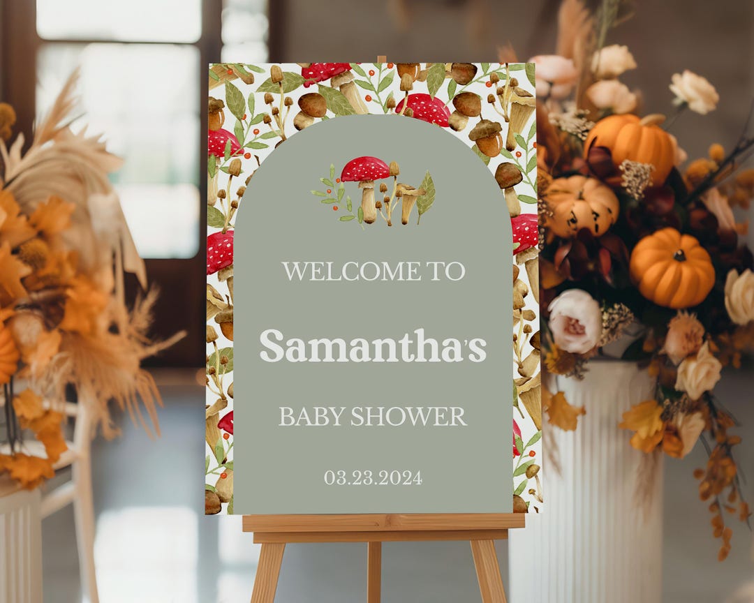 Editable Cottagecore Mushroom Baby Shower Welcome Sign, Woodland Baby ...