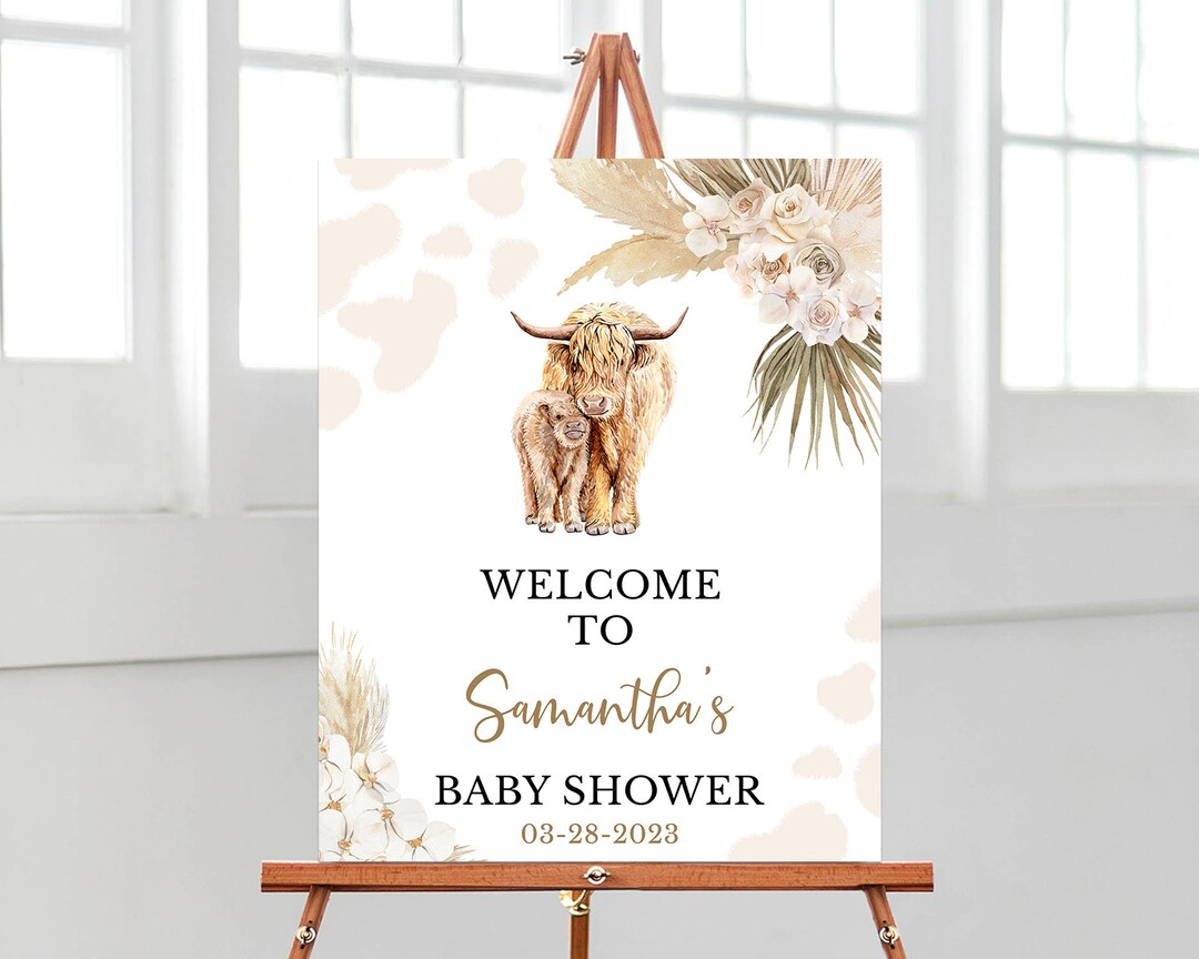 Editable Holy Cow Baby Shower Welcome Sign, Gender Neutral Highland Cow ...