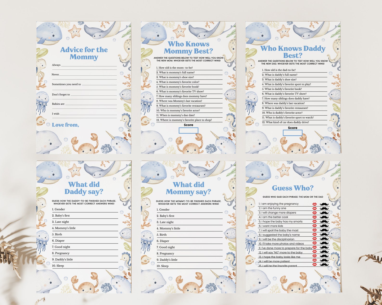 Editable Boy Under the Sea Baby Shower Game Bundle, Ocean Baby Shower ...