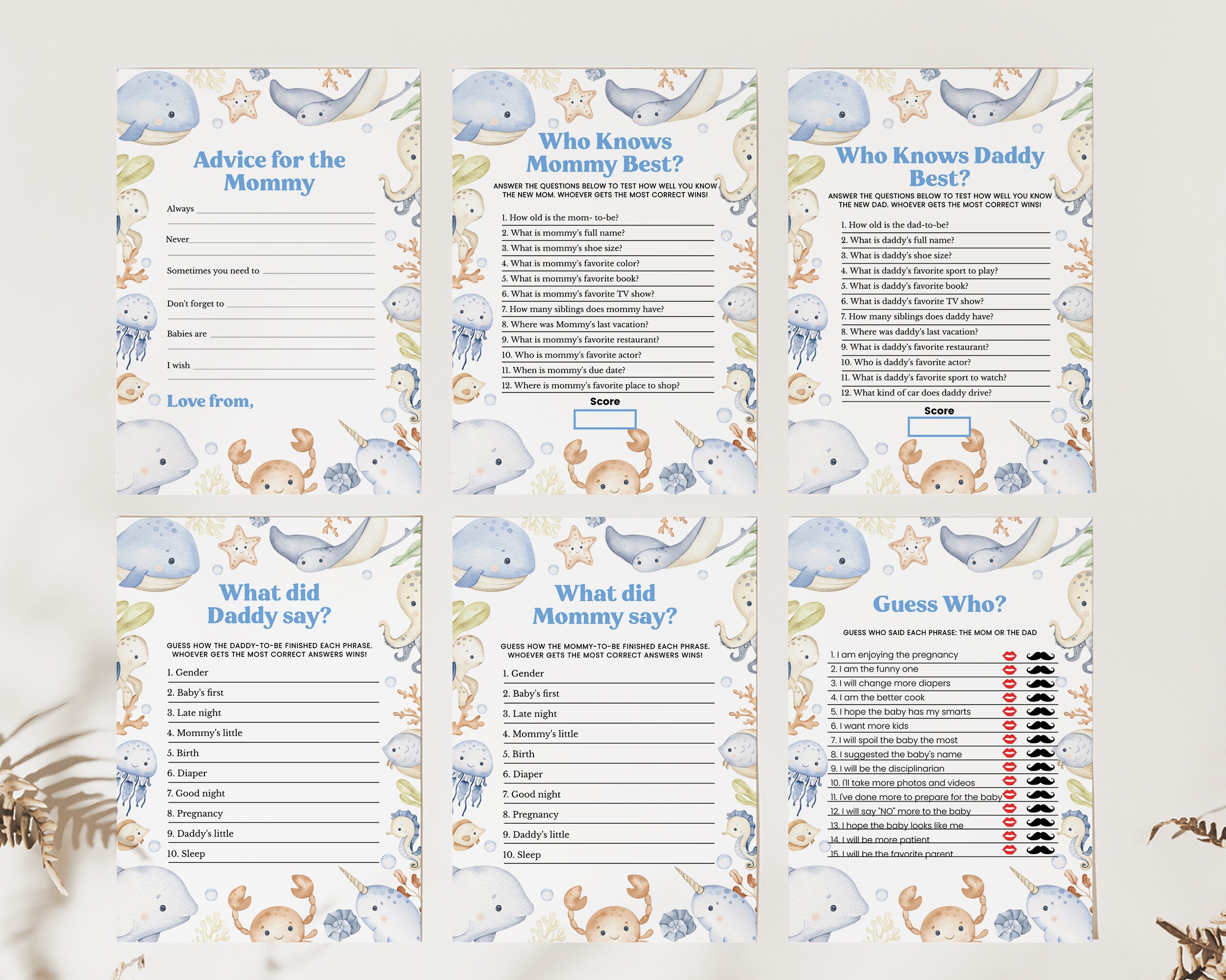 Editable Boy Under the Sea Baby Shower Game Bundle, Ocean Baby Shower ...