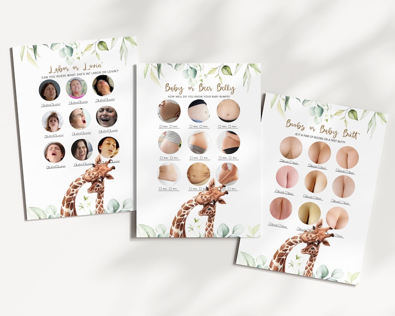 Editable Giraffe Baby Shower Game Bundle, Greenery Giraffe Baby Shower ...