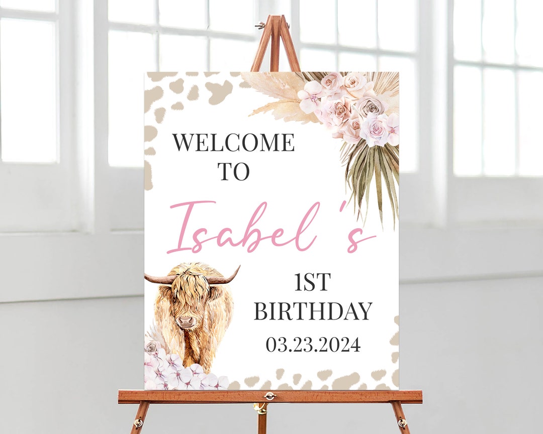 Editable Pink Holy Cow Birthday Welcome Sign, Let's Party Till the Cows ...