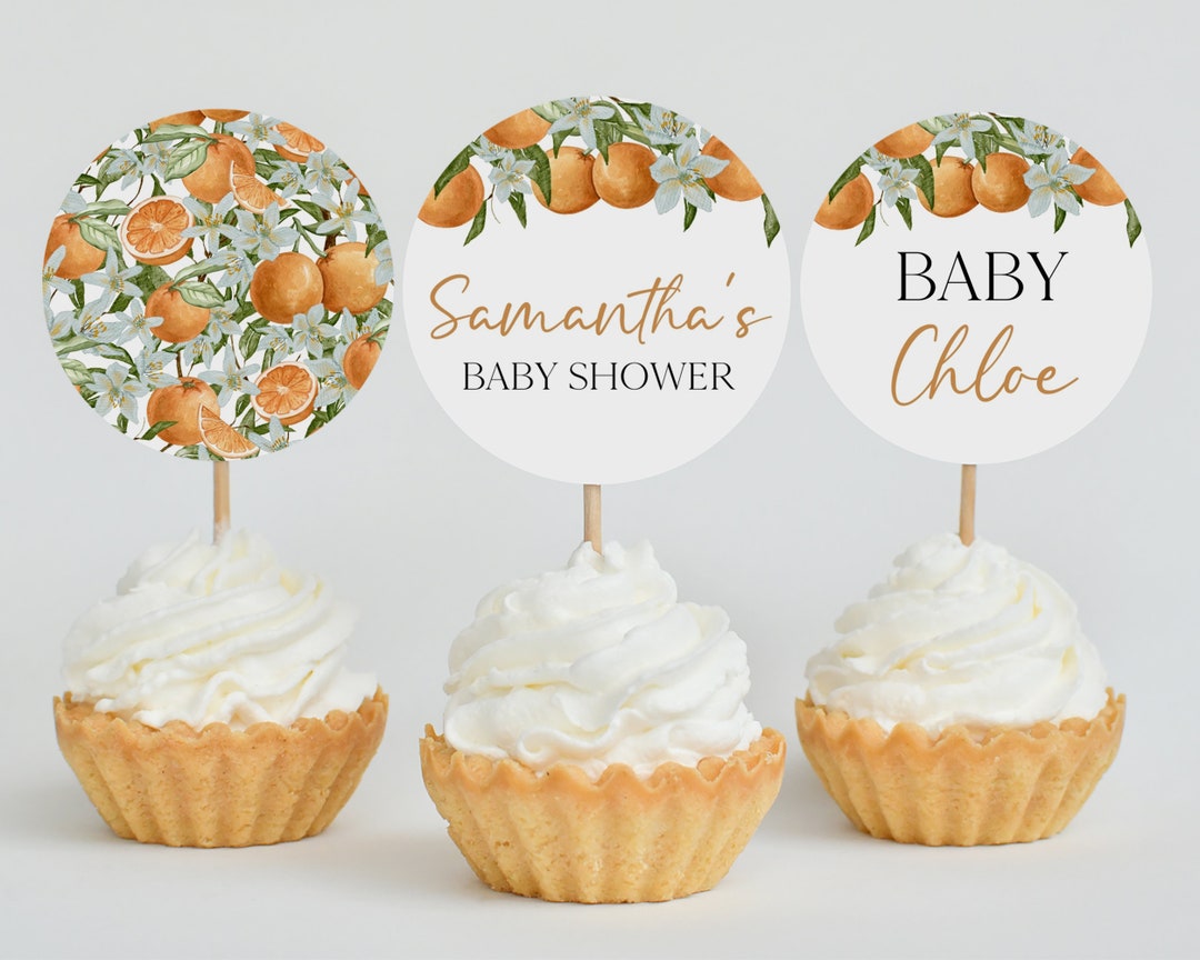 Editable Little Cutie Baby Shower Cupcake Topper, Orange Baby Shower ...