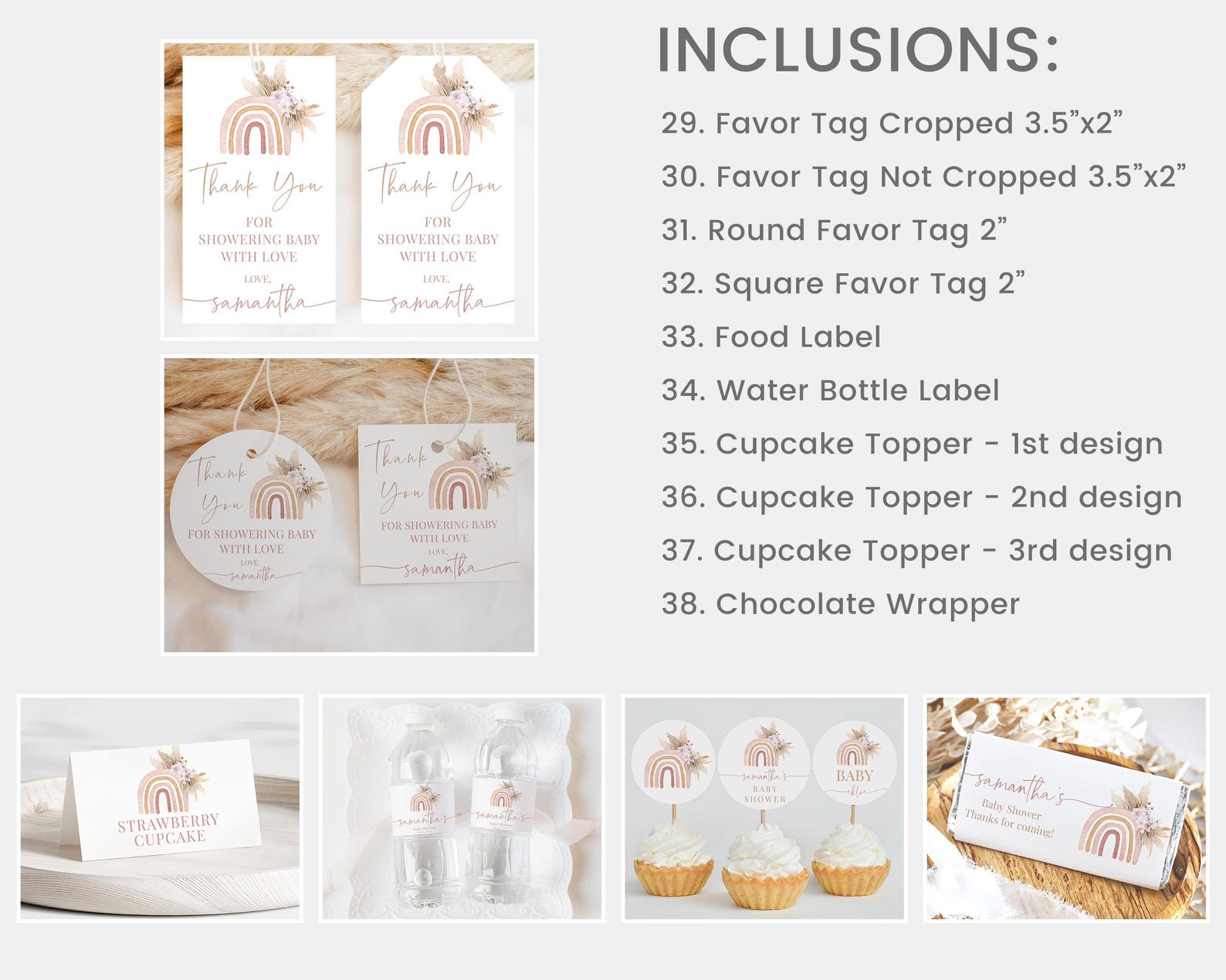 Editable Boho Rainbow Baby Shower Bundle, Rustic Rainbow Game Pack ...