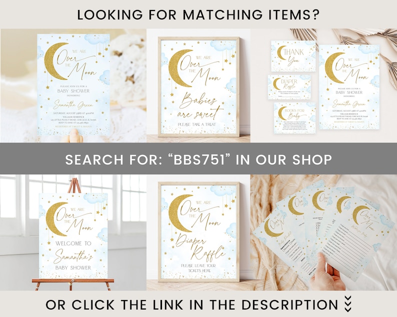 Editable Blue We Are Over the Moon Baby Shower Welcome Sign, Twinkle ...