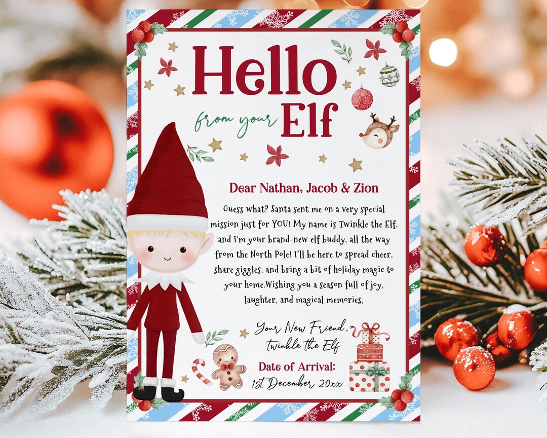 Editable Hello Letter From Elf Boy, Printable Elf Welcome Letter, Elf ...