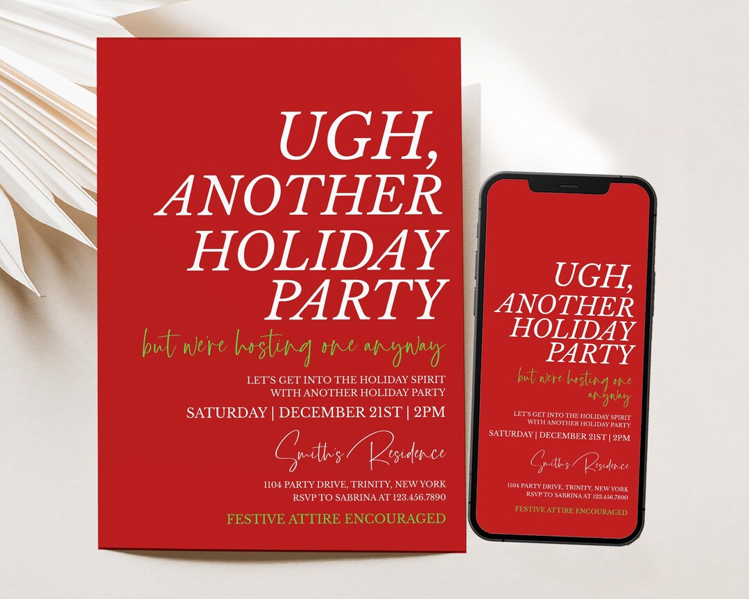 Editable Ugh Another Holiday Party Invitation, Minimalist Christmas ...