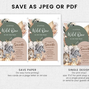 Editable Boho Wild One Baby Shower Invitation Bundle, Boho Safari ...
