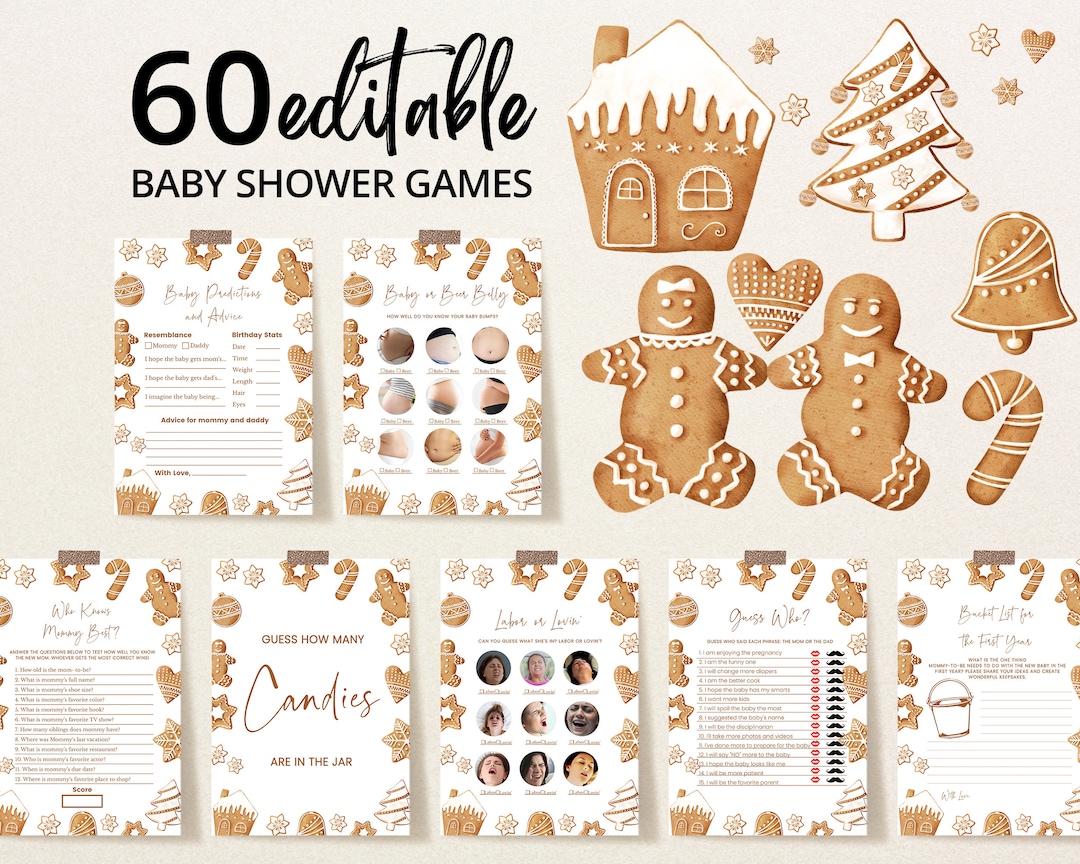 Editable Gingerbread Baby Shower Game Bundle, Gender Neutral Christmas ...
