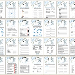 Editable Elephant Baby Shower Game Bundle, Blue Floral Elephant Baby ...