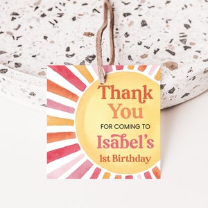 Editable Our Little Sunshine Birthday Favor Tag, Boho Sun Birthday ...