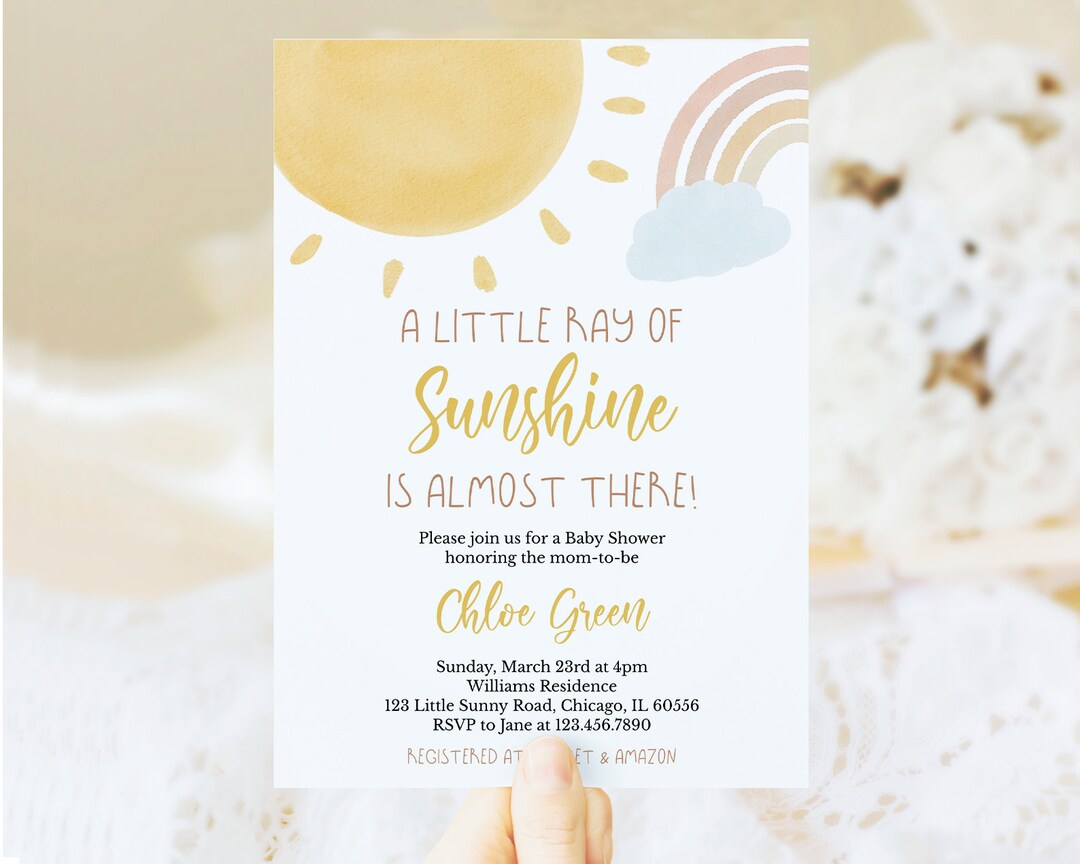Editable Sunshine Baby Shower Invitation A Little Ray of - Etsy