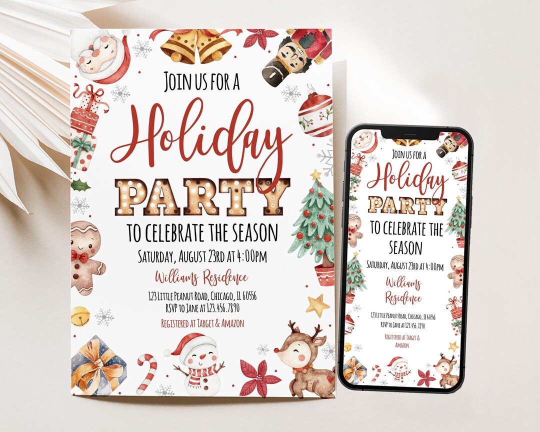 Editable Holiday Party Celebrate Season Invitation, Fun Christmas Party ...