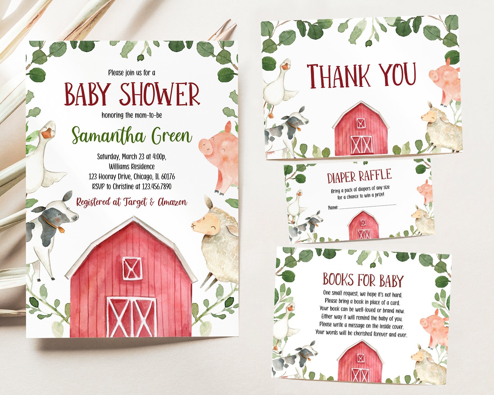 Editable Farm Baby Shower Invitation Bundle Greenery Farm - Etsy
