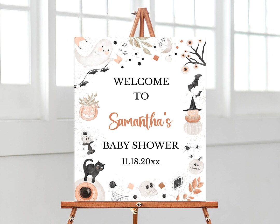 Editable Boho Halloween Baby Shower Welcome Sign, Gender Neutral ...