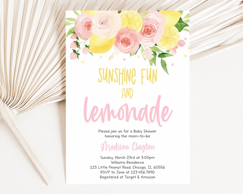 Editable Lemonade Baby Shower Invitation Sunshine Lemonade - Etsy