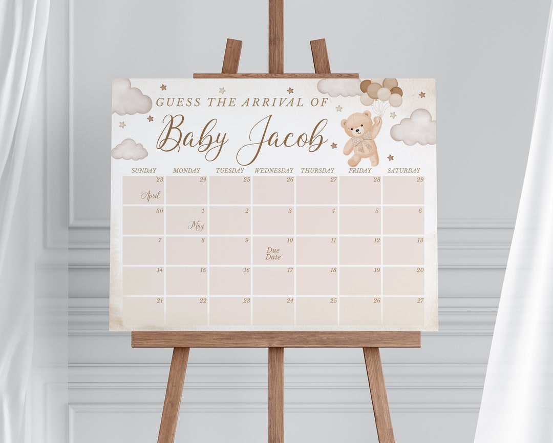 Editable Gender Neutral Bear Baby Shower Guess Baby's Arrival, We Can ...