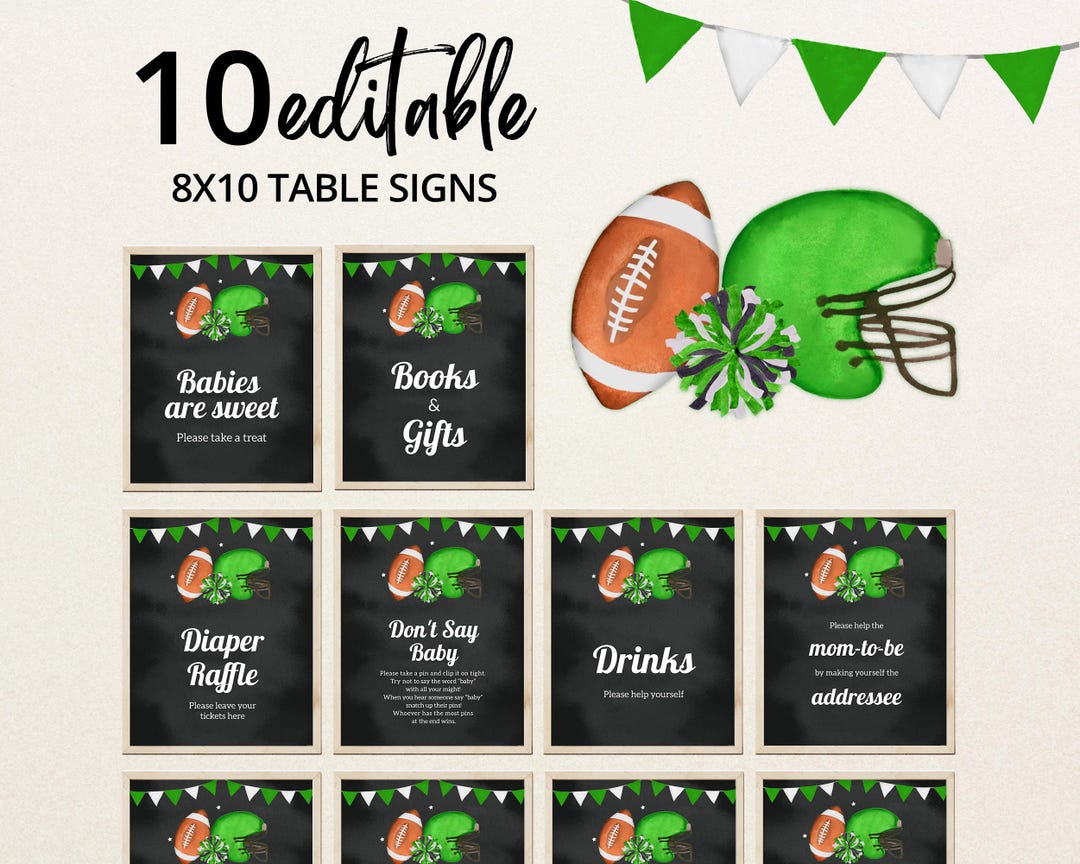 Editable Touchdown It's a Boy Baby Shower Table Sign, American Football ...