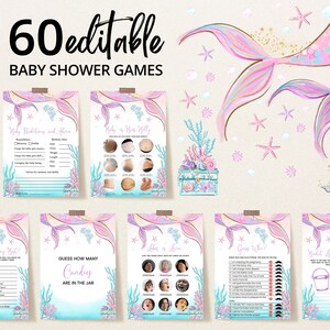 Editable Mermaid Baby Shower Game Bundle, Under the Sea Baby Shower ...