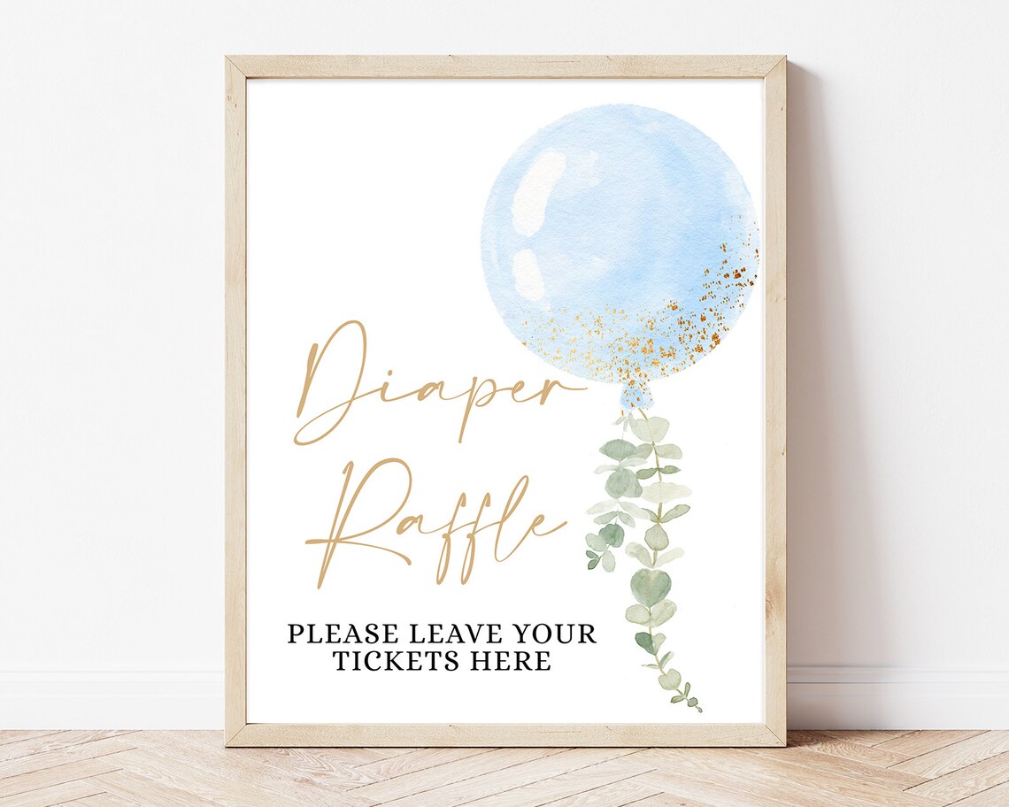 Diaper Raffle Sign Oh Boy Baby Shower, Blue Balloon Baby Shower Diaper ...
