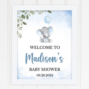 Editable Blue Elephant Baby Shower Welcome Sign, Boy Elephant Baby ...