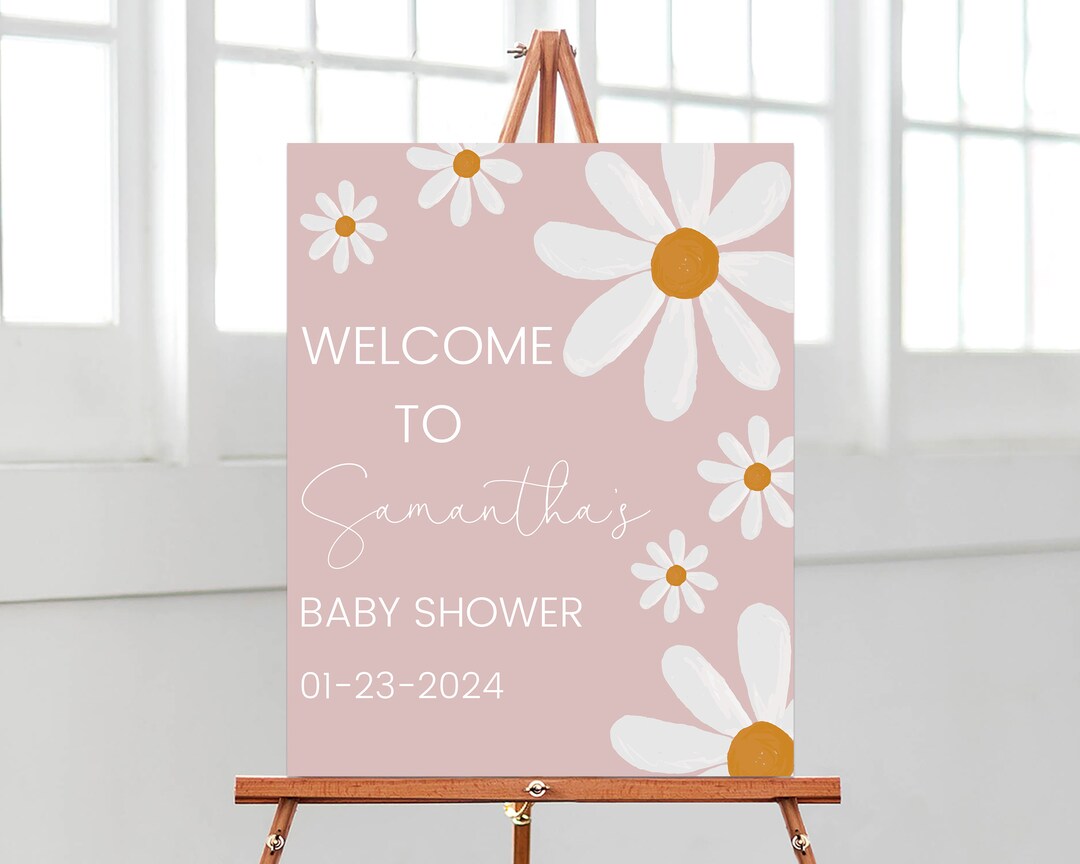Editable Daisy Baby Shower Welcome Sign, Baby in Bloom Daisy Baby ...