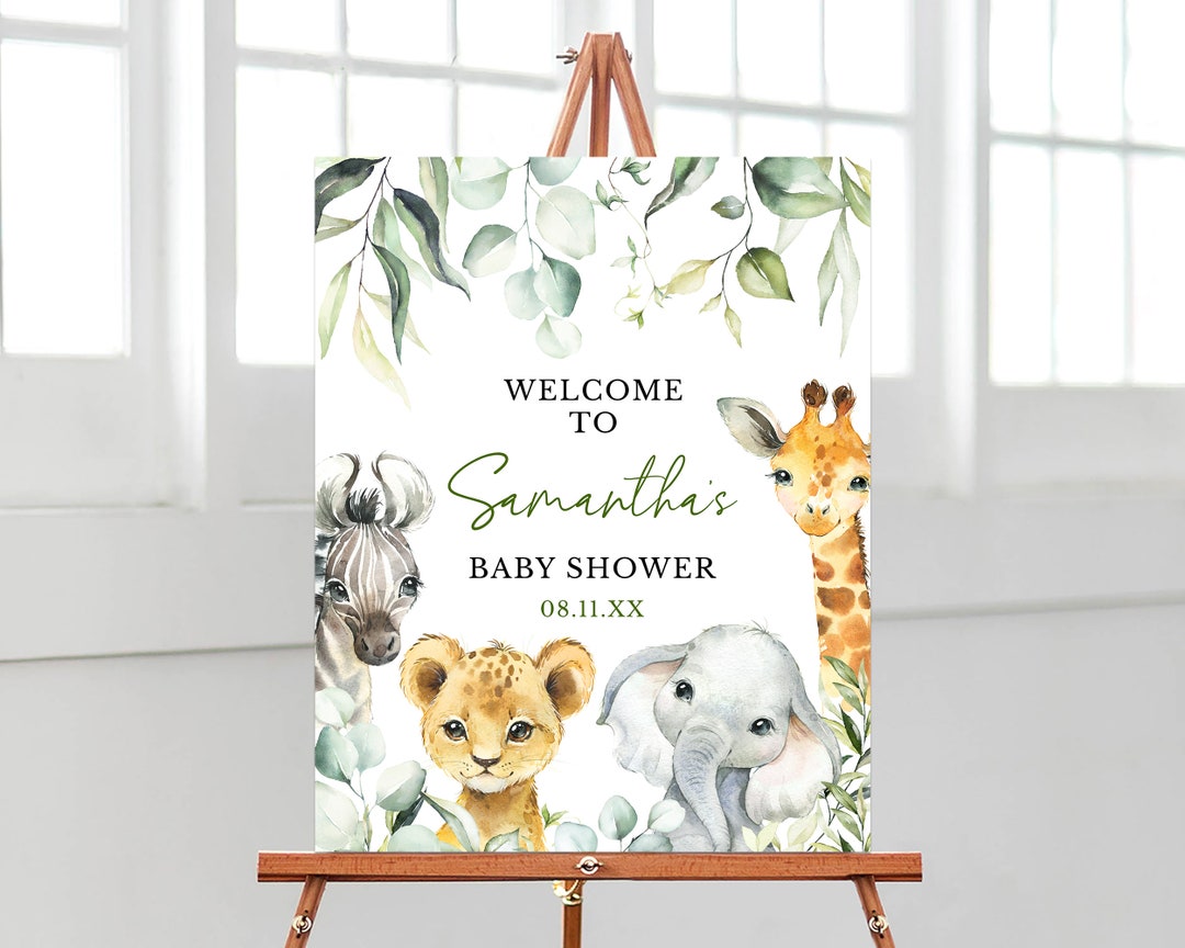 Editable A Little Wild One Baby Shower Welcome Sign, Safari Jungle Baby ...