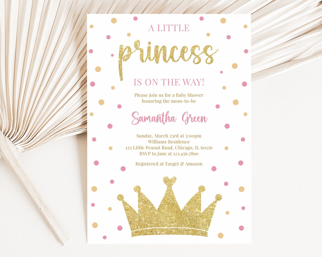 Editable Little Princess Baby Shower Invitation, Pink and Gold Princess ...
