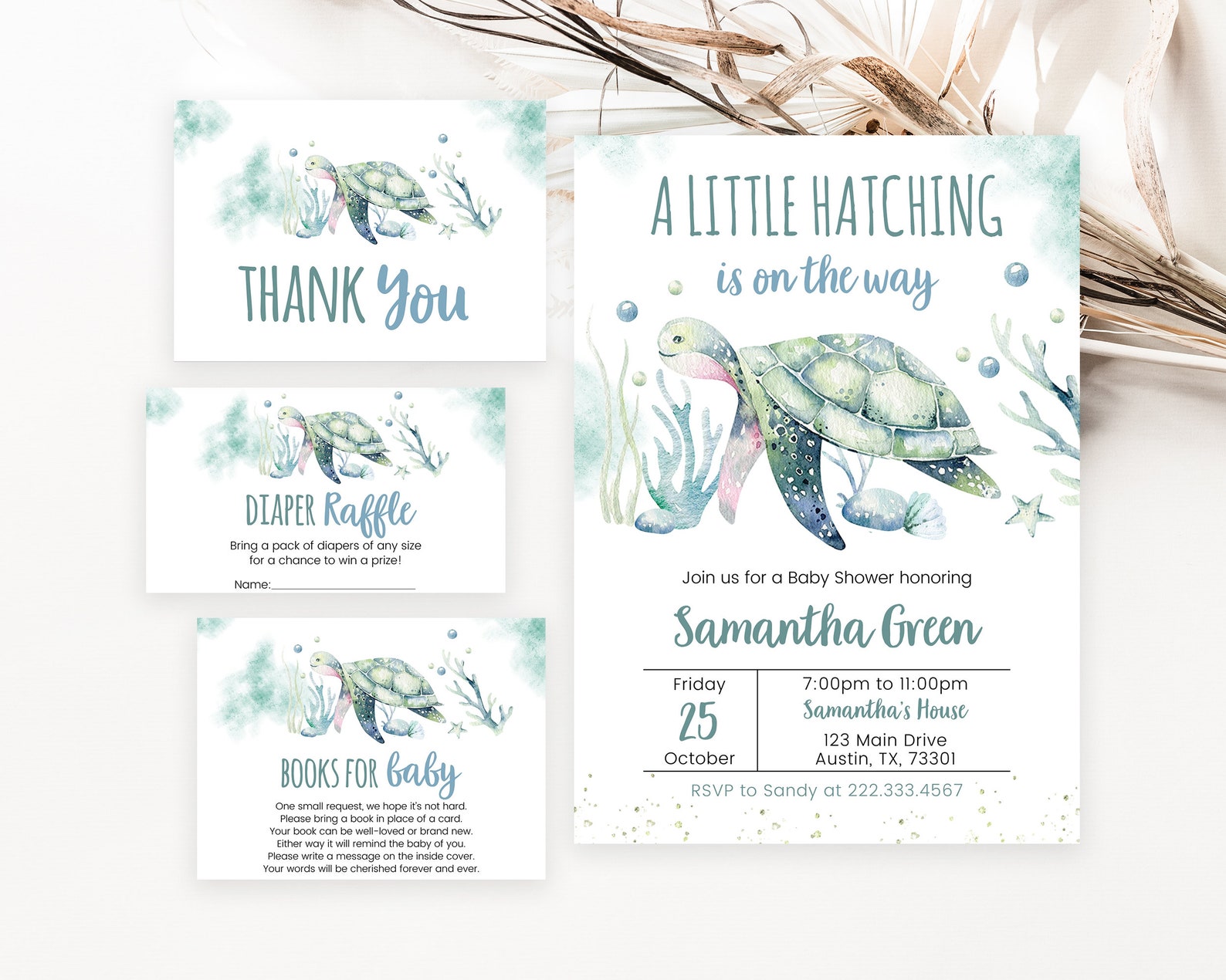 Editable Boy Turtle Baby Shower Invitation Bundle, Little Hatching Baby ...