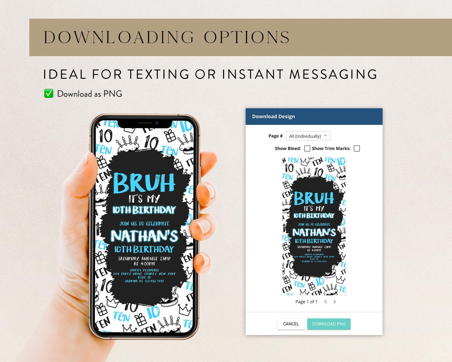 Editable Bruh Birthday Invitation, Boy Blue Bruh Birthday Invite ...