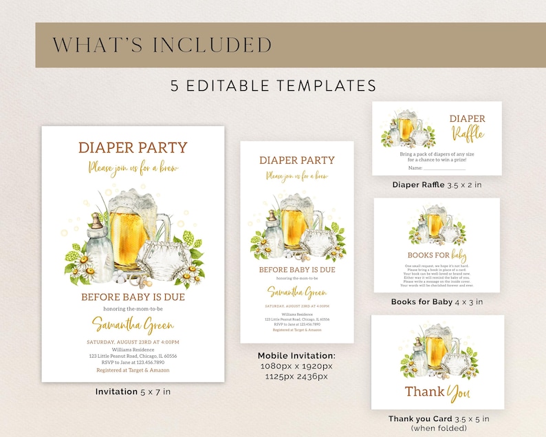 Editable Diaper Party Beer Before Baby is Due Baby Shower Invitation ...
