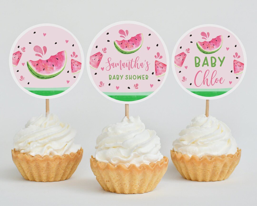 Editable Pink Watermelon Baby Shower Cupcake Topper, Watermelon Baby ...