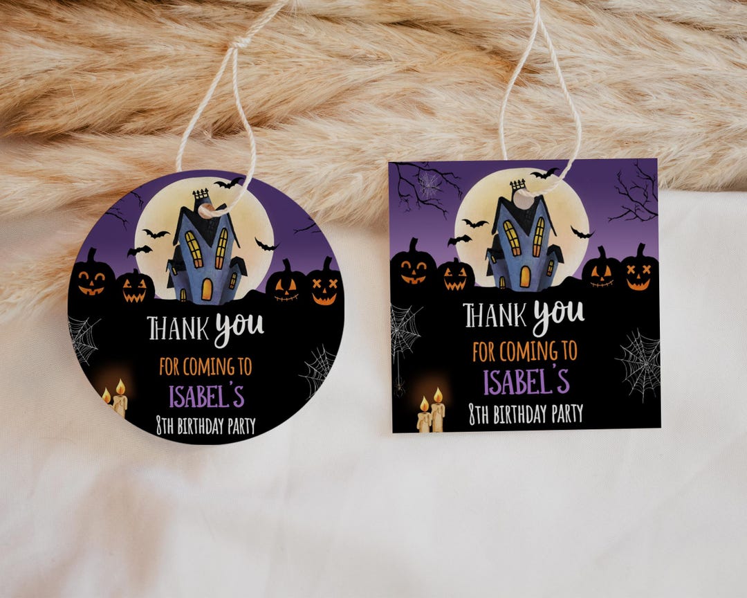 Editable Haunted House Halloween Birthday Party Favor Tag, Spooktacular ...