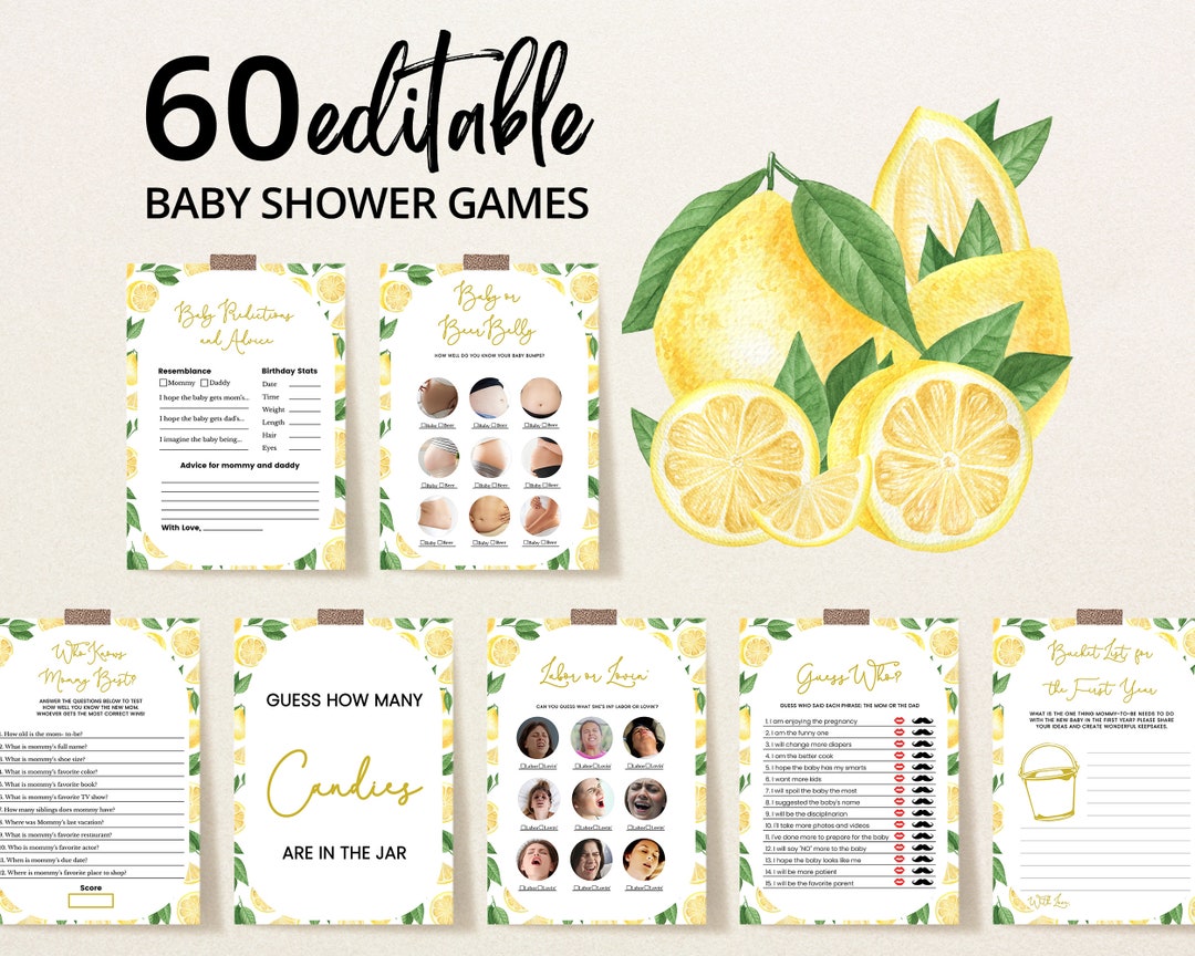 Editable Gender Neutral Lemon Baby Shower Game Bundle, Lemon Baby ...