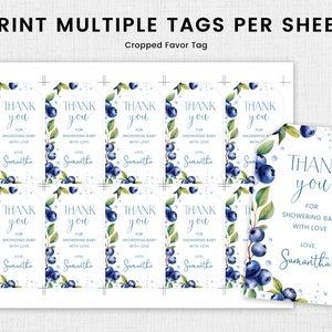 Editable Blueberry Baby Shower Favor Tag, Berry Sweet Blueberry Baby ...