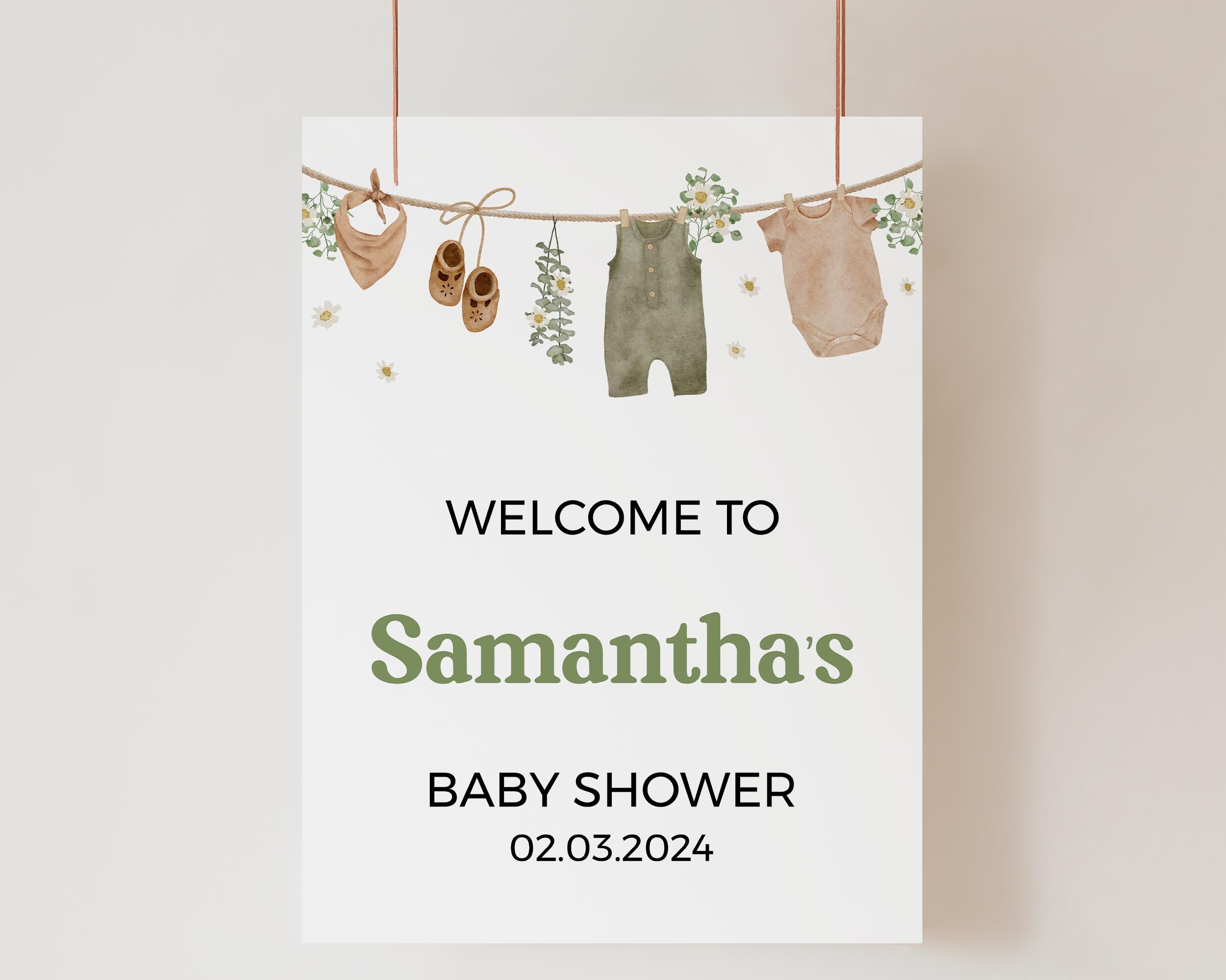Editable Boho It's a Boy Baby Clothes Baby Shower Welcome Sign, Green ...