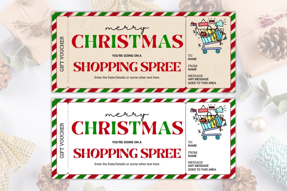 Editable Christmas Shopping Spree Gift Voucher, Surprise Shopping ...
